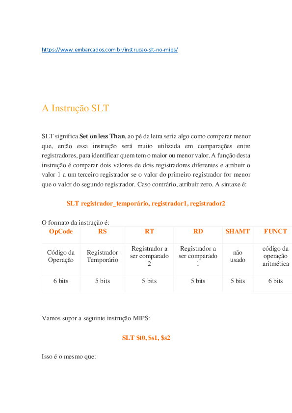 (DOC) Instruções SLT no Mips