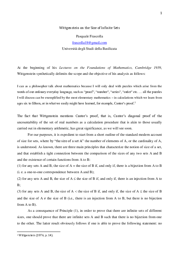 Doc Wittgenstein On The Size Of Infinite Sets