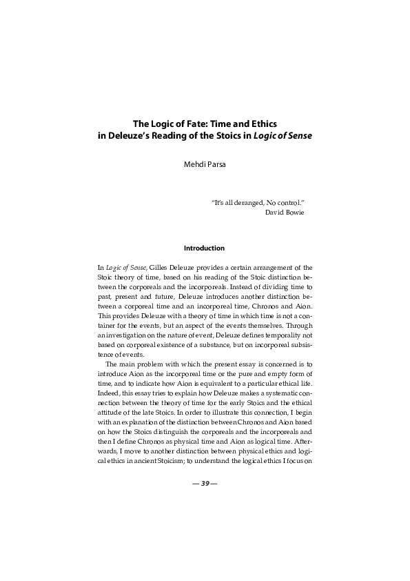(PDF) The Logic of Fate: Time and Ethics in Deleuze's Reading of the ...