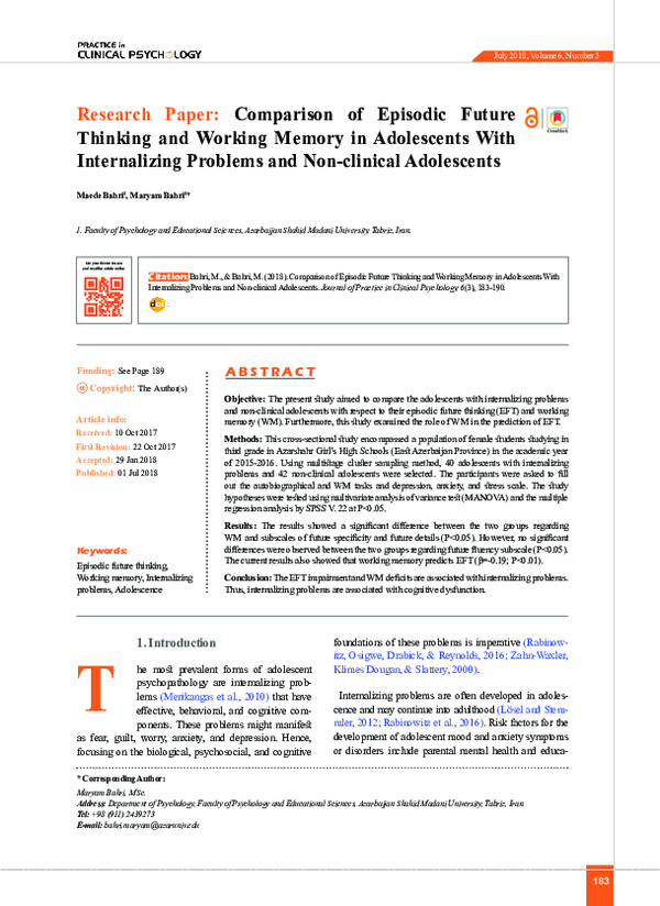 (PDF) Research Paper: Comparison of Episodic Future Thinking and ...