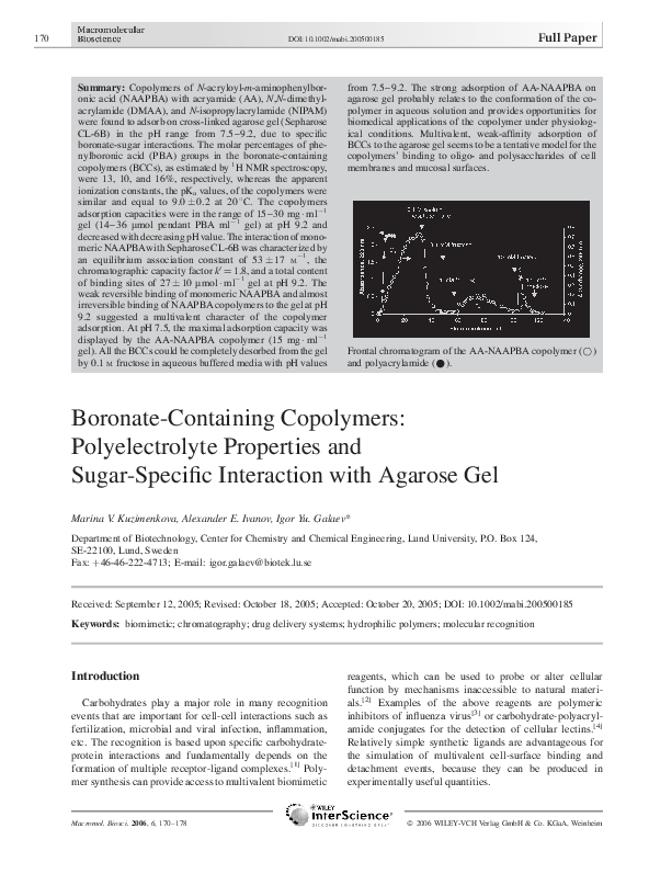 (PDF) Boronate-Containing Copolymers: Polyelectrolyte Properties and Sugar-Specific Interaction ...