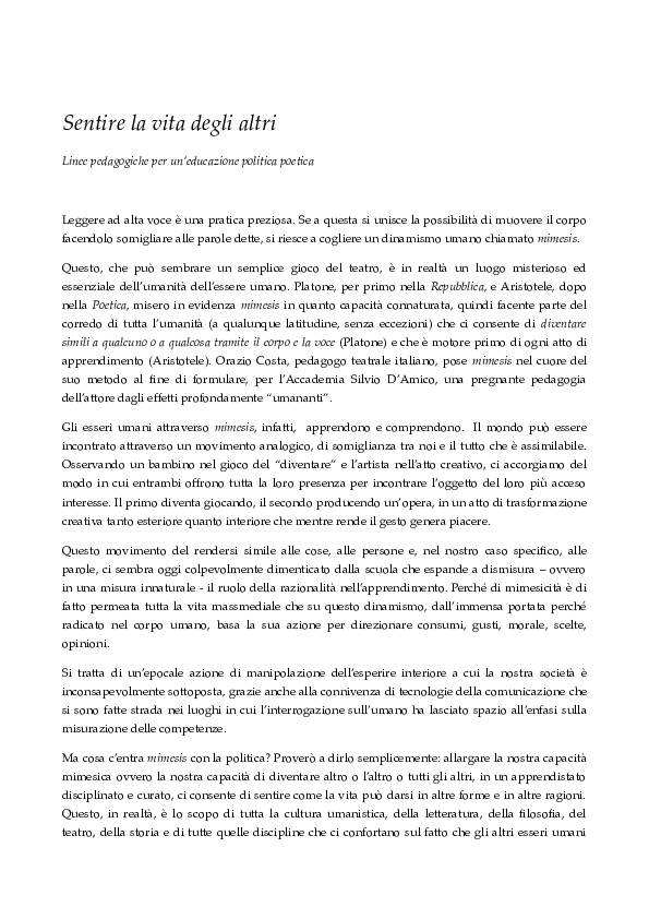 (DOC) Sentire la vita degli altri