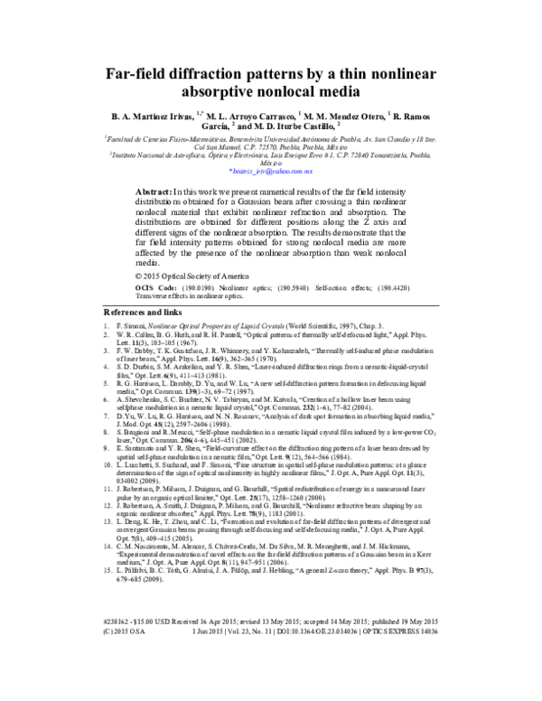 Pdf Far Field Diffraction Patterns By A Thin Nonlinear Absorptive