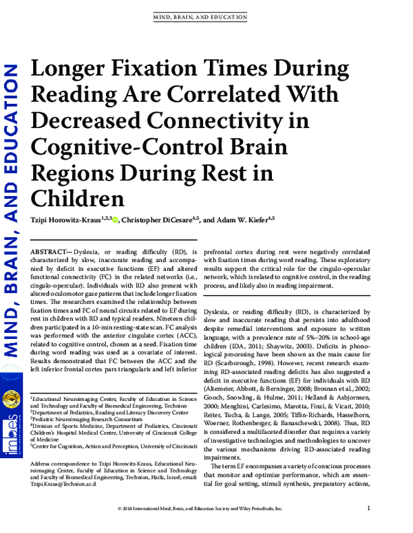 (PDF) Longer Fixation Times During Reading Are Correlated With ...