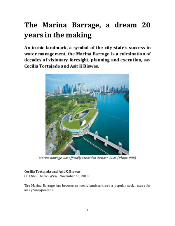 (PDF) The Marina Barrage, a dream 20 years in the making