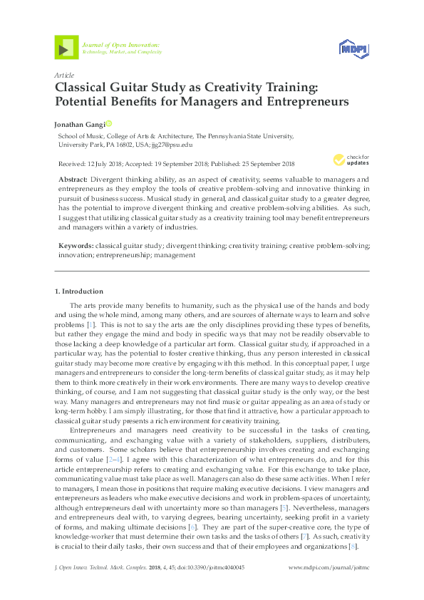 (PDF) Classical Guitar Study as Creativity Training: Potential Benefits ...