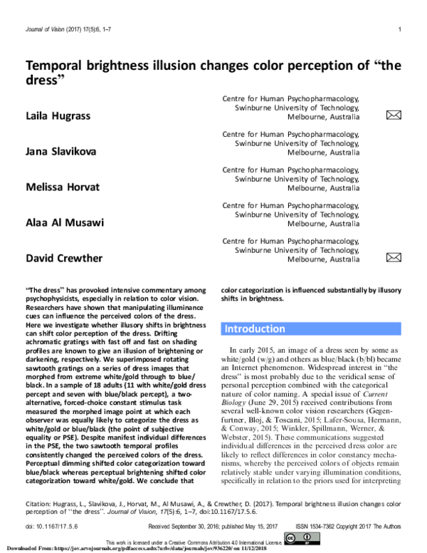 (PDF) Temporal brightness illusion changes color perception of ''the ...