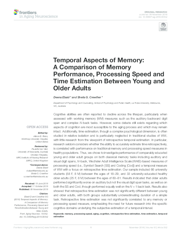 Pdf Temporal Aspects Of Memory A Comparison Of Memory Performance