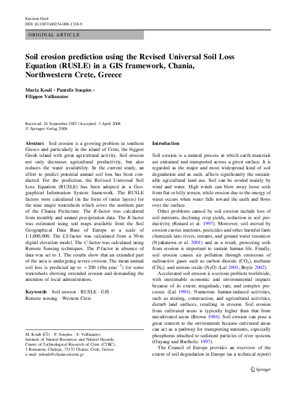 (PDF) Soil erosion prediction using the revised universal soil loss equation (RUSLE) in a GIS ...