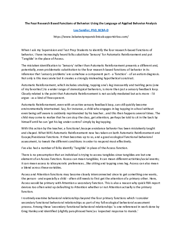 (DOC) The Four Research Based Functions of Behavior.docx