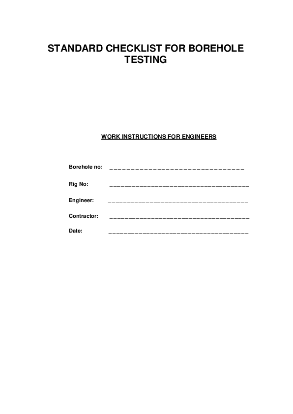 (PDF) STANDARD CHECKLIST FOR BOREHOLE TESTING
