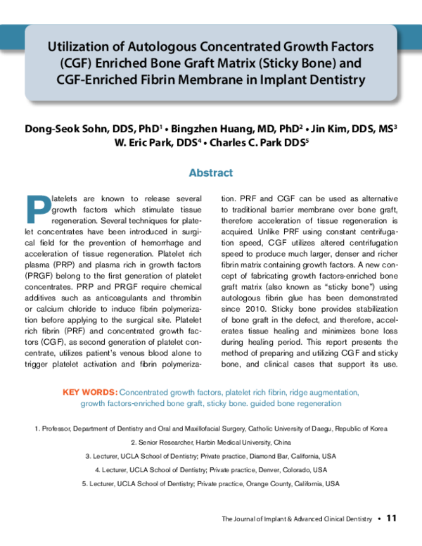 (PDF) Utilization of Autologous Concentrated Growth Factors (CGF ...