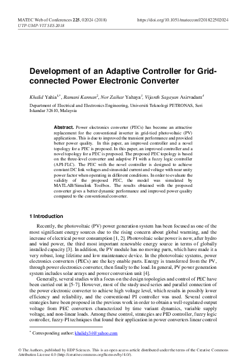 (PDF) Development of an Adaptive Controller for Grid- connected Power Electronic Converter