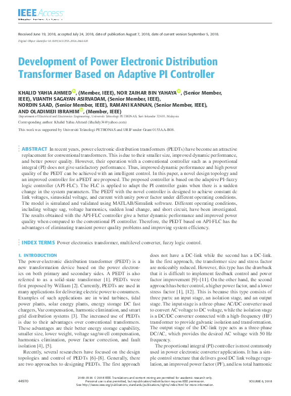 Pdf Development Of Power Electronic Distribution Transformer Based On Adaptive Pi Controller