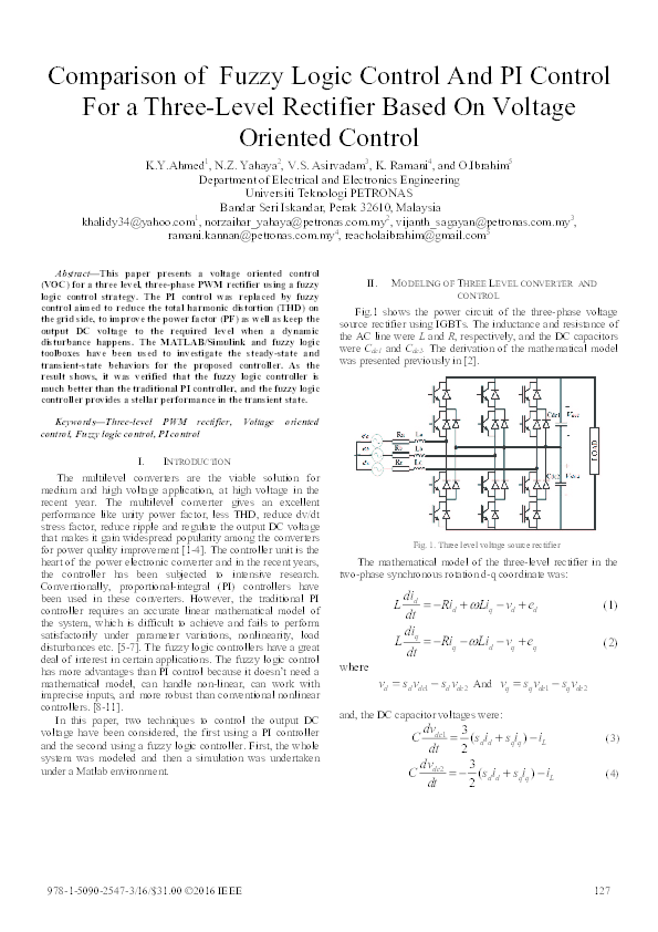 (PDF) Comparison of Fuzzy Logic Control And PI Control For a Three-Level Rectifier Based On ...