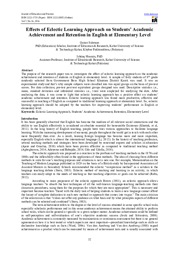 (PDF) Effects of Eclectic Learning Approach on Students' Academic ...