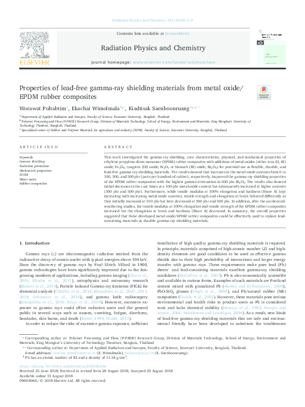 (PDF) Properties of lead-free gamma-ray shielding materials from metal ...