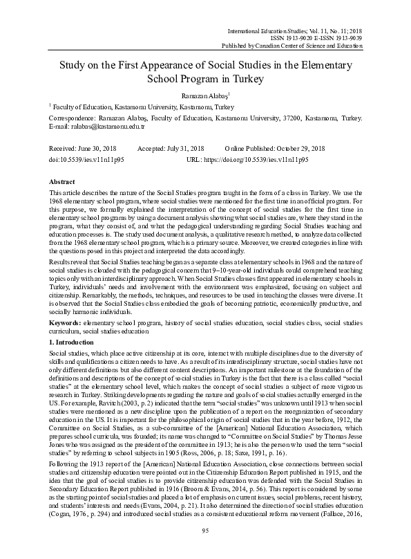 (PDF) Study on the First Appearance of Social Studies in the Elementary ...