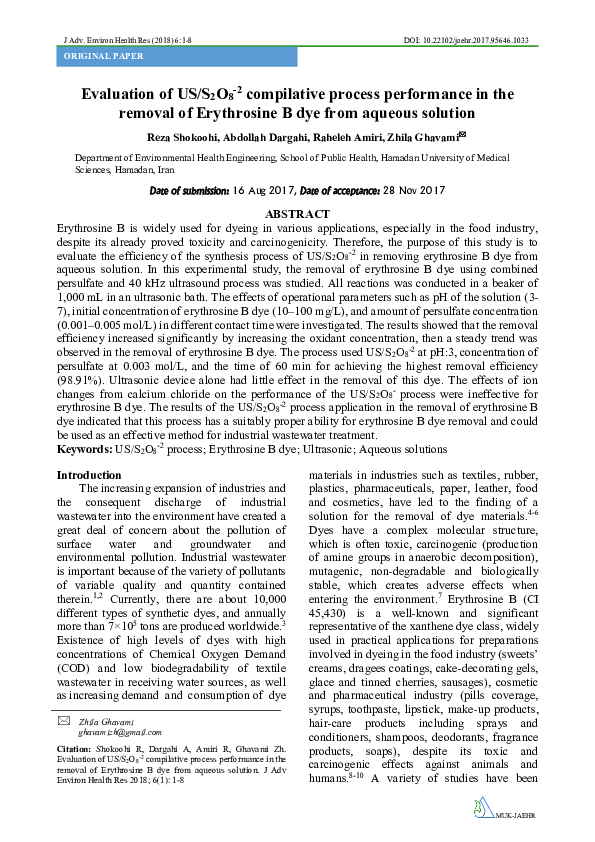 (PDF) Evaluation of US/S2O8 -2 compilative process performance in the ...