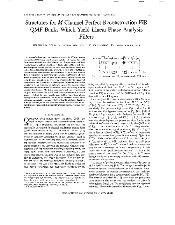 (PDF) Structures for M-channel perfect-reconstruction FIR QMF banks which yield linear-phase ...