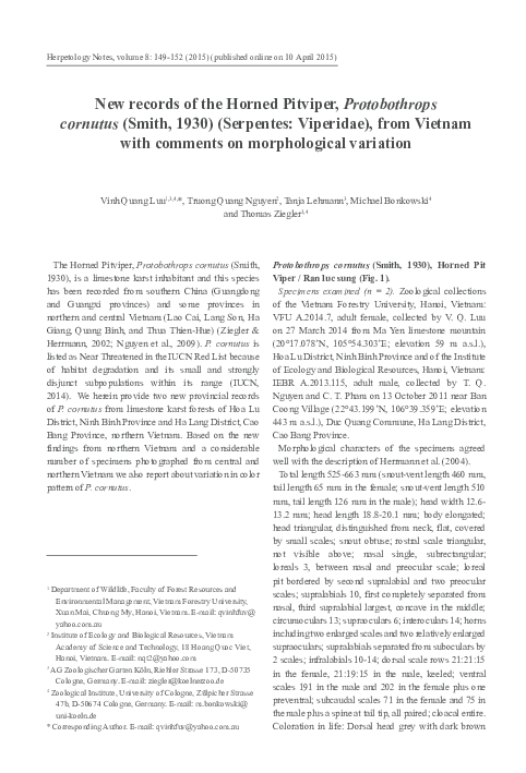 (PDF) New records of the Horned Pitviper, Protobothrops cornutus (Smith ...