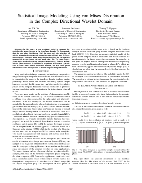 Pdf Statistical Image Modeling Using Von Mises Distribution In The Complex Directional Wavelet