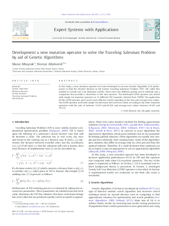 (PDF) Development a new mutation operator to solve the Traveling ...