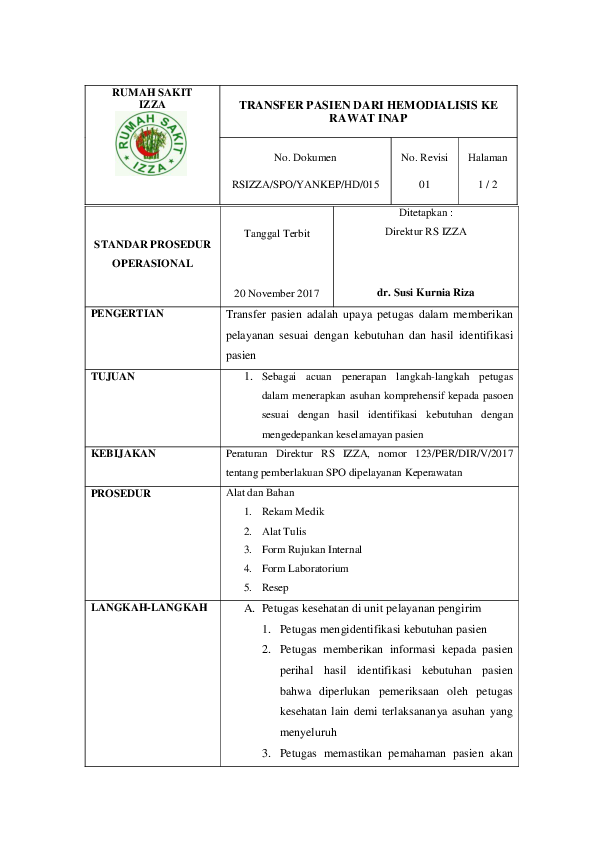 (DOC) SPO TRANSFER PASIEN