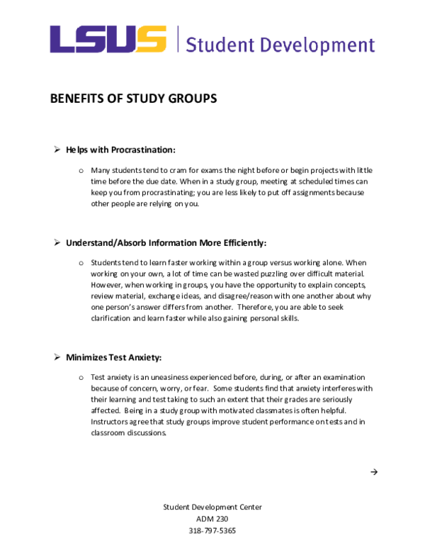 (PDF) BENEFITS OF STUDY GROUPS Helps with Procrastination