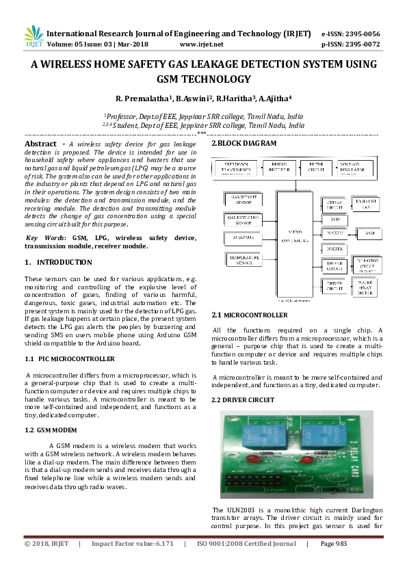 (PDF) A WIRELESS HOME SAFETY GAS LEAKAGE DETECTION SYSTEM USING GSM TECHNOLOGY