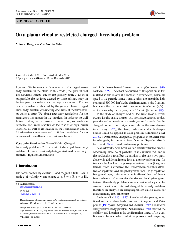 (PDF) On a planar circular restricted charged three-body problem