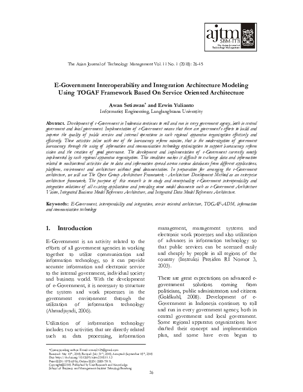 Pdf E Government Interoperability And Integration Architecture Modeling Using Togaf Framework