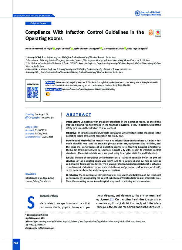 (PDF) Compliance With Infection Control Guidelines in the Operating Rooms