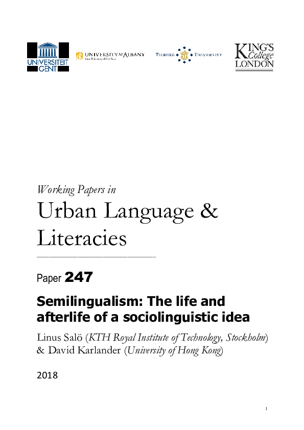 (PDF) WP247 Salö & Karlander 2018. Semilingualism: The life and ...