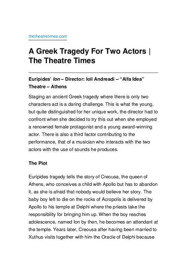 (PDF) A Greek Tragedy For Two Actors: 'Ion' of Euripides, dir. Ioli ...