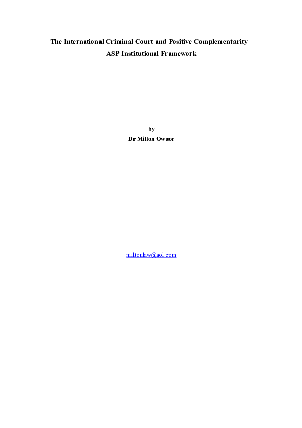 (PDF) The International Criminal Court and Positive Complementarity – ASP Institutional Framework