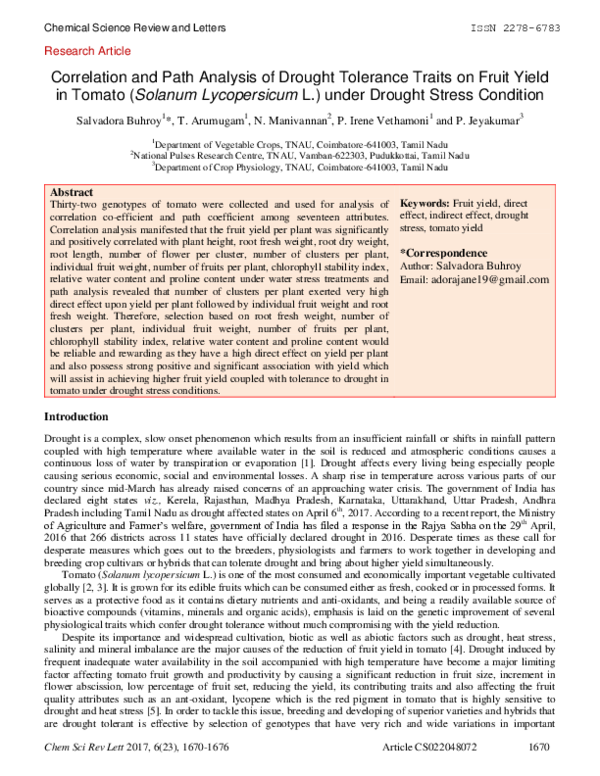 Pdf Correlation And Path Analysis Of Drought Tolerance Traits On