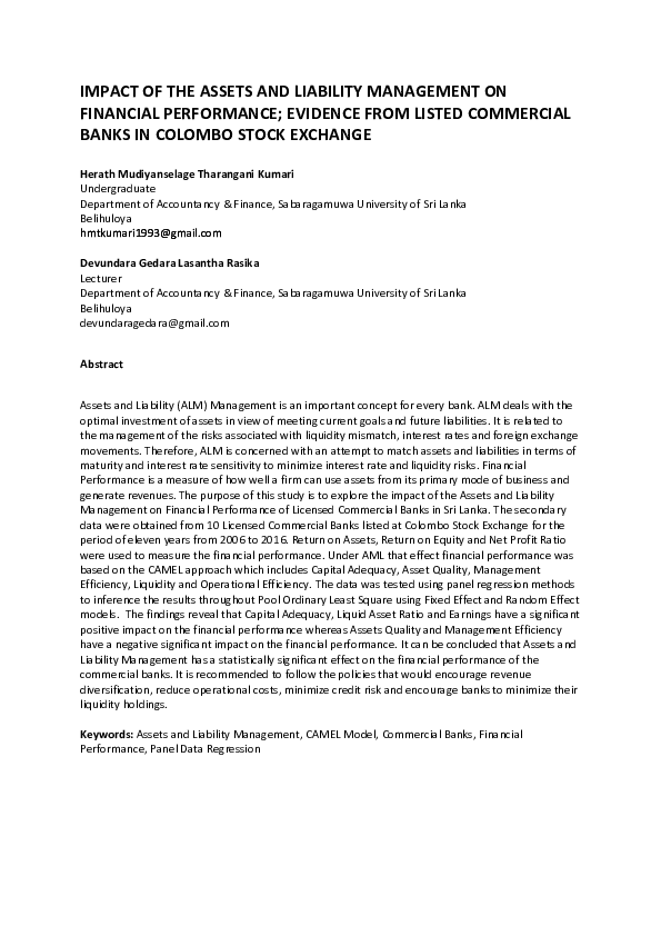 (PDF) IMPACT OF THE ASSETS AND LIABILITY MANAGEMENT ON FINANCIAL PERFORMANCE; EVIDENCE FROM ...