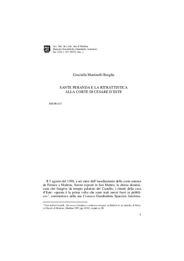 (PDF) SANTE PERANDA E LA RITRATTISTICA ALLA CORTE DI CESARE D’ESTE