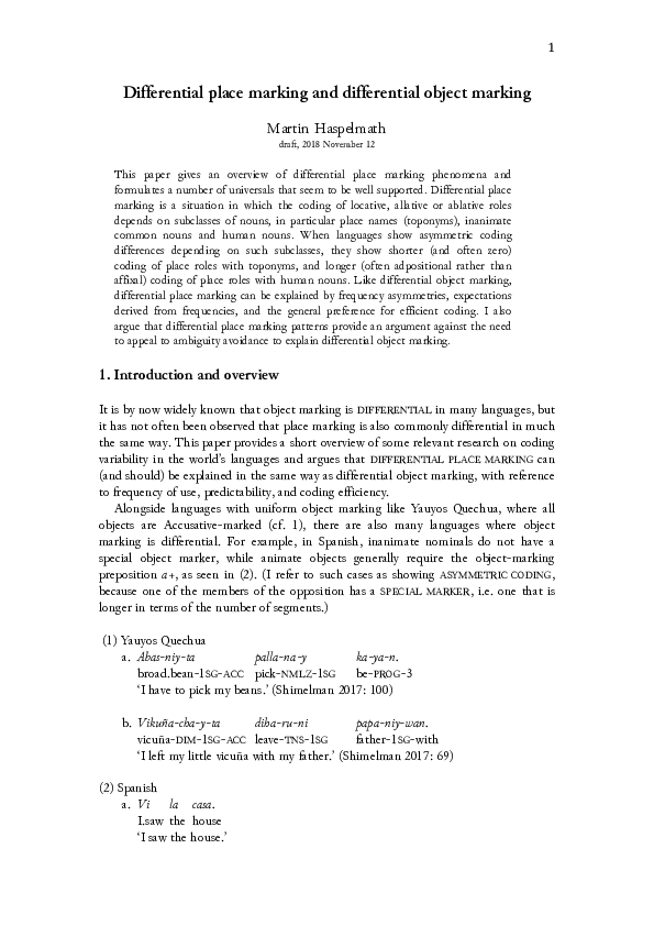 (PDF) Differential place marking and differential object marking
