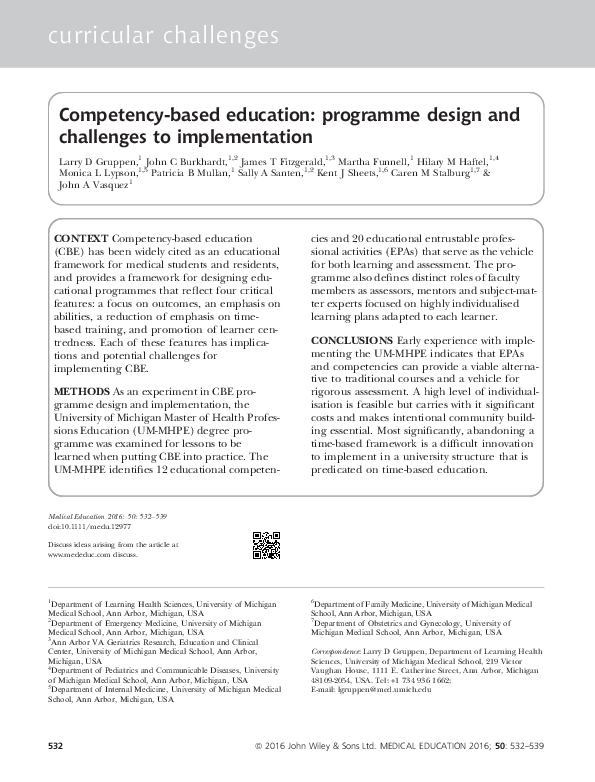 (PDF) Competency-based education: programme design and challenges to ...