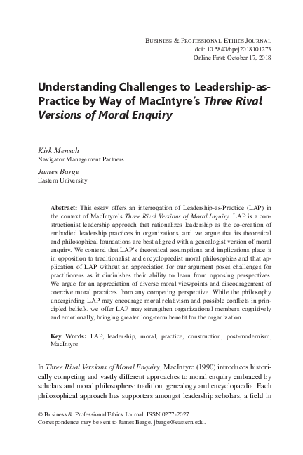 (PDF) Understanding Challenges to Leadership-as- Practice by Way of ...