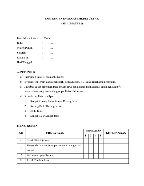 (DOC) INSTRUMEN EVALUASI MEDIA CETAK