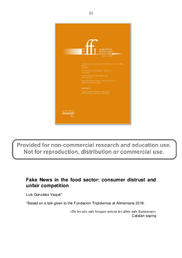 (PDF) Fake News in the food sector: consumer distrust and unfair ...