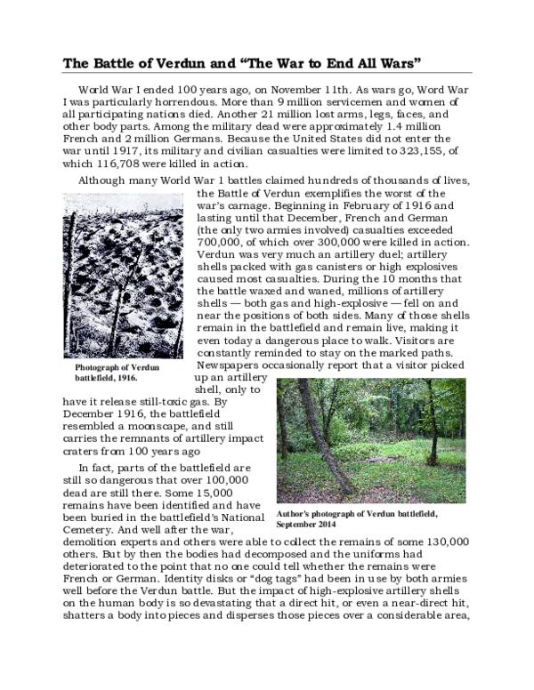 (PDF) The Battle of Verdun and " The War to End All Wars