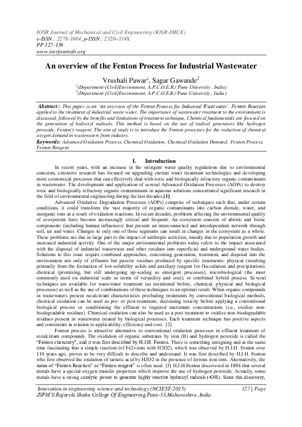(PDF) An overview of the Fenton Process for Industrial Wastewater