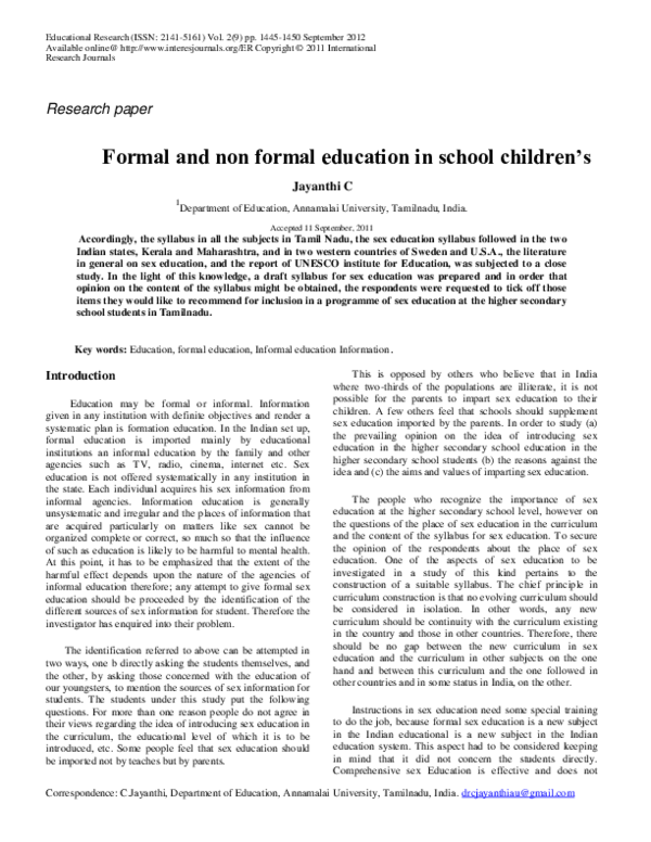 (PDF) Formal and non formal education in school children's