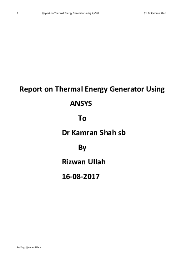 (PDF) Report on Thermal Energy Generator Using ANSYS