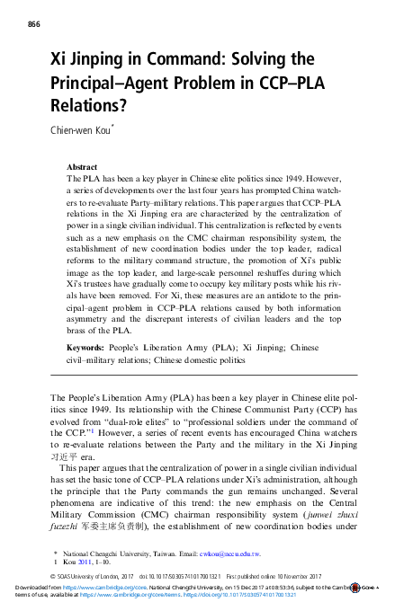 (PDF) Xi Jinping in Command: Solving the Principal–Agent Problem in CCP ...