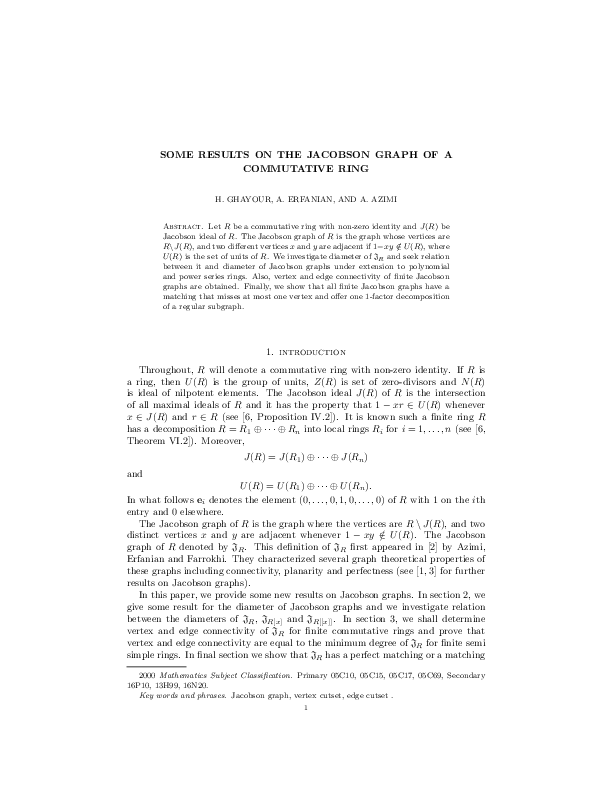 Pdf Some Results On The Jacobson Graph Of A Commutative Ring